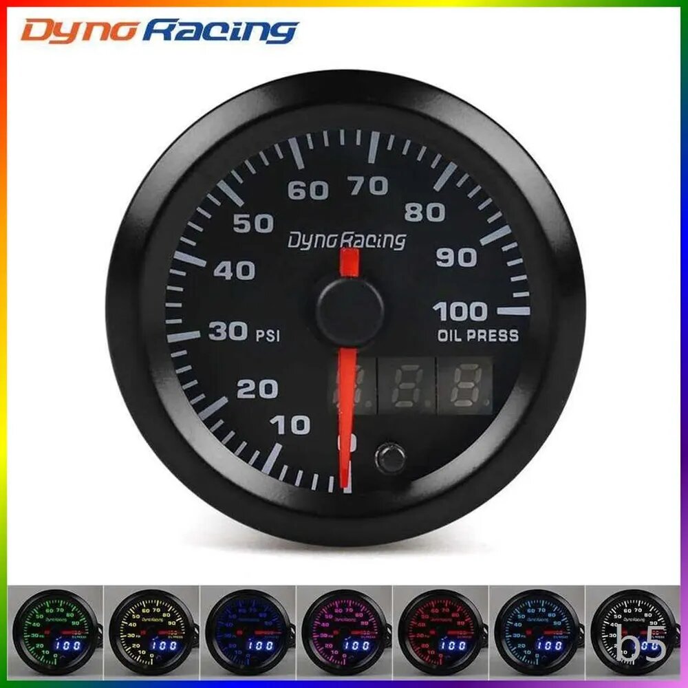 Dynoracing 2"52 мм Датчик давления масла с двойным дисплеем, 0-7 БАР, 7 цветов, светодиодный измеритель давления масла, высокоскоростной двигатель с датчиком