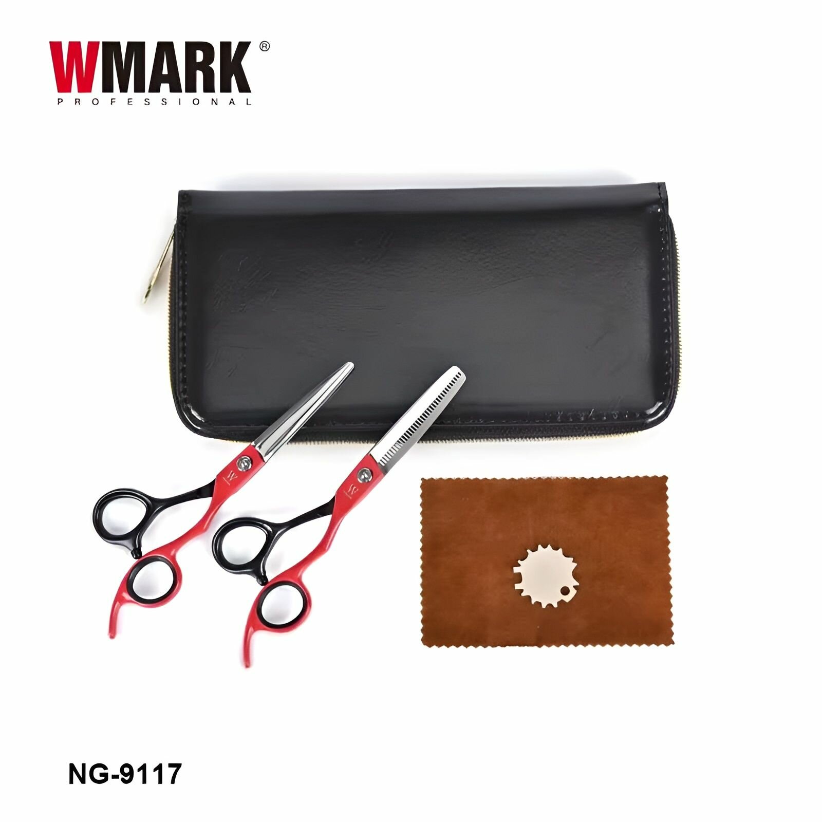 Ножницы WMARK 9Cr18MoV, профессиональные, из нержавеющей стали, 37 зубьев, 6", красные