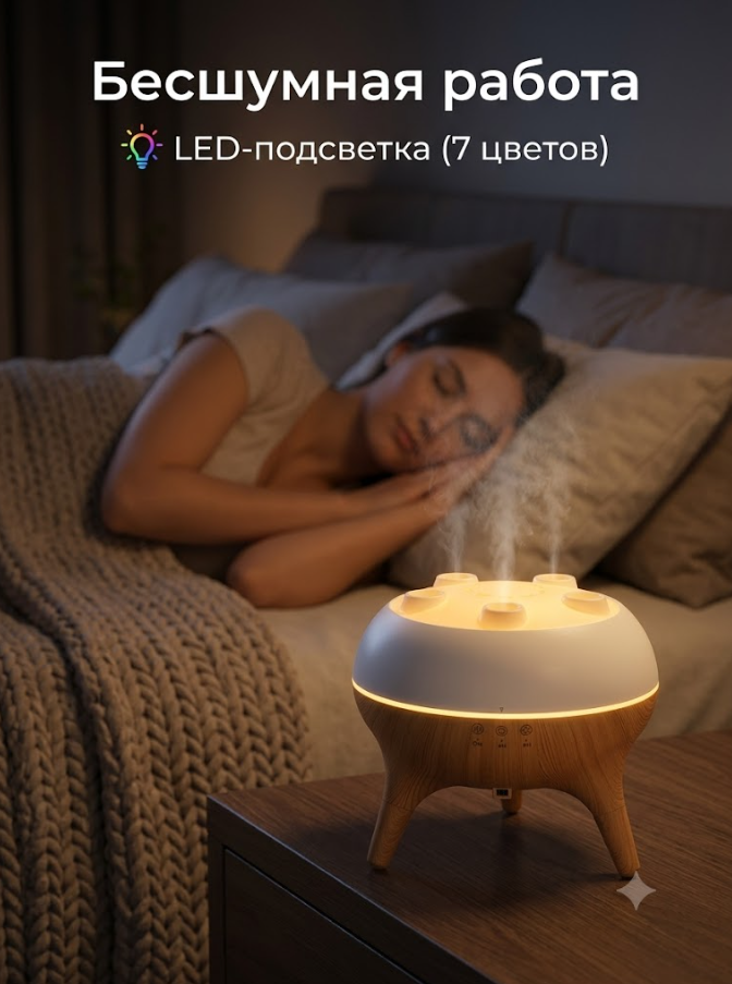 Увлажнитель воздуха, аромадиффузор Медуза, с LED подсветкой, под дерево, 16х16х14 см