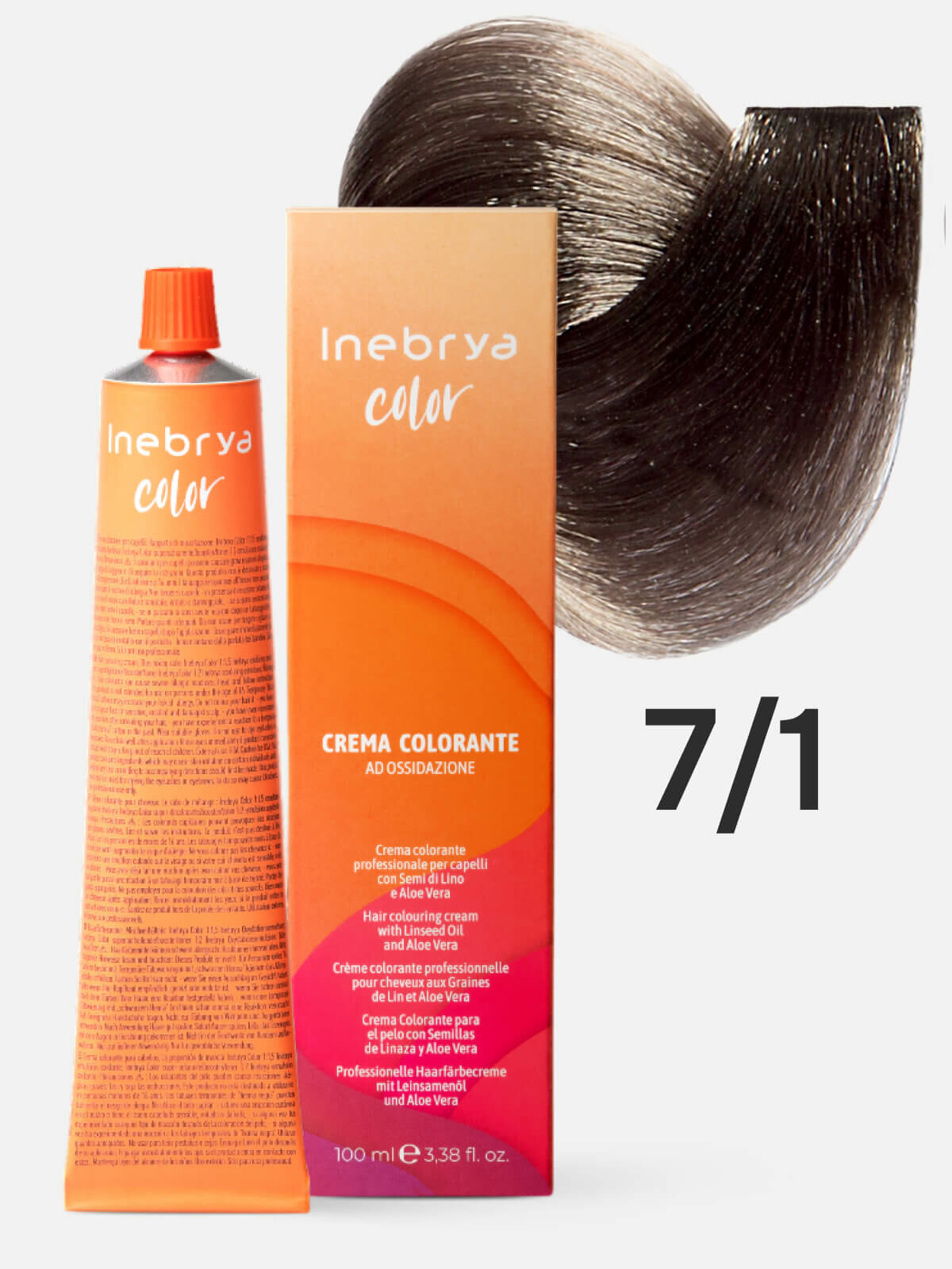 Крем - краска для волос профессиональная Inebrya Color Professional 7/1 Русый Пепельный, 100 мл