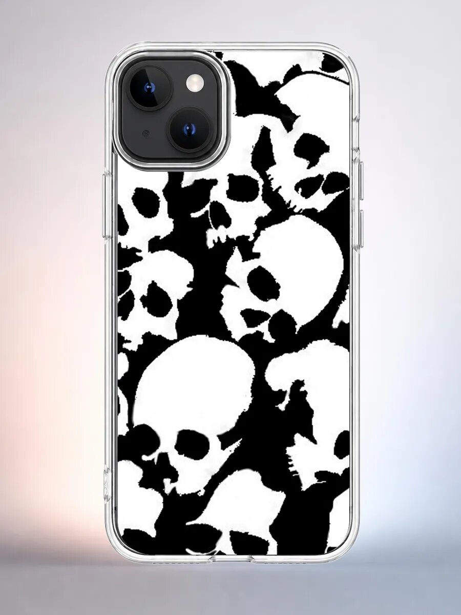 Чехол iPhone 14 черепа паттерн силиконовый прозрачный