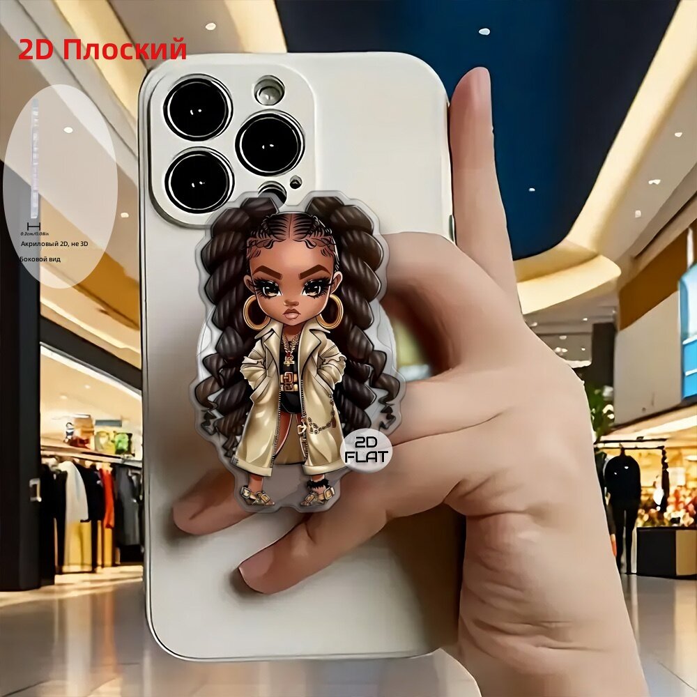 Акриловая выдвижная подставка для телефона с плоской 2D-иллюстрацией мультяшного персонажа, поп-ап держатель, 1 шт.