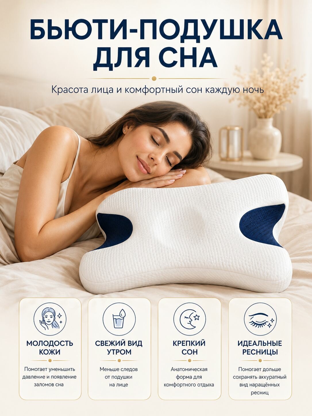 Подушка ортопедическая для сна от морщин Beauty 53х33 см