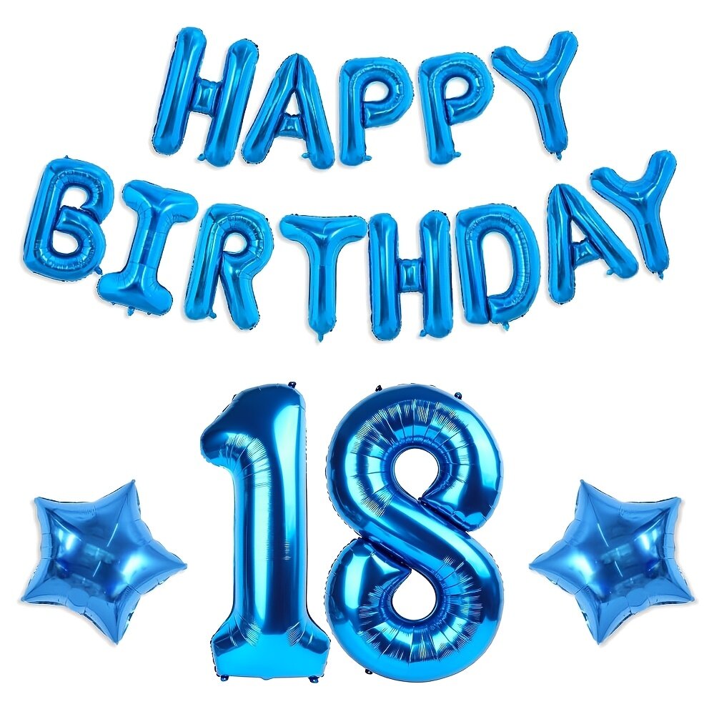 Набор украшений для дня рождения 18 лет, синий цвет, 17 предметов, для взрослых