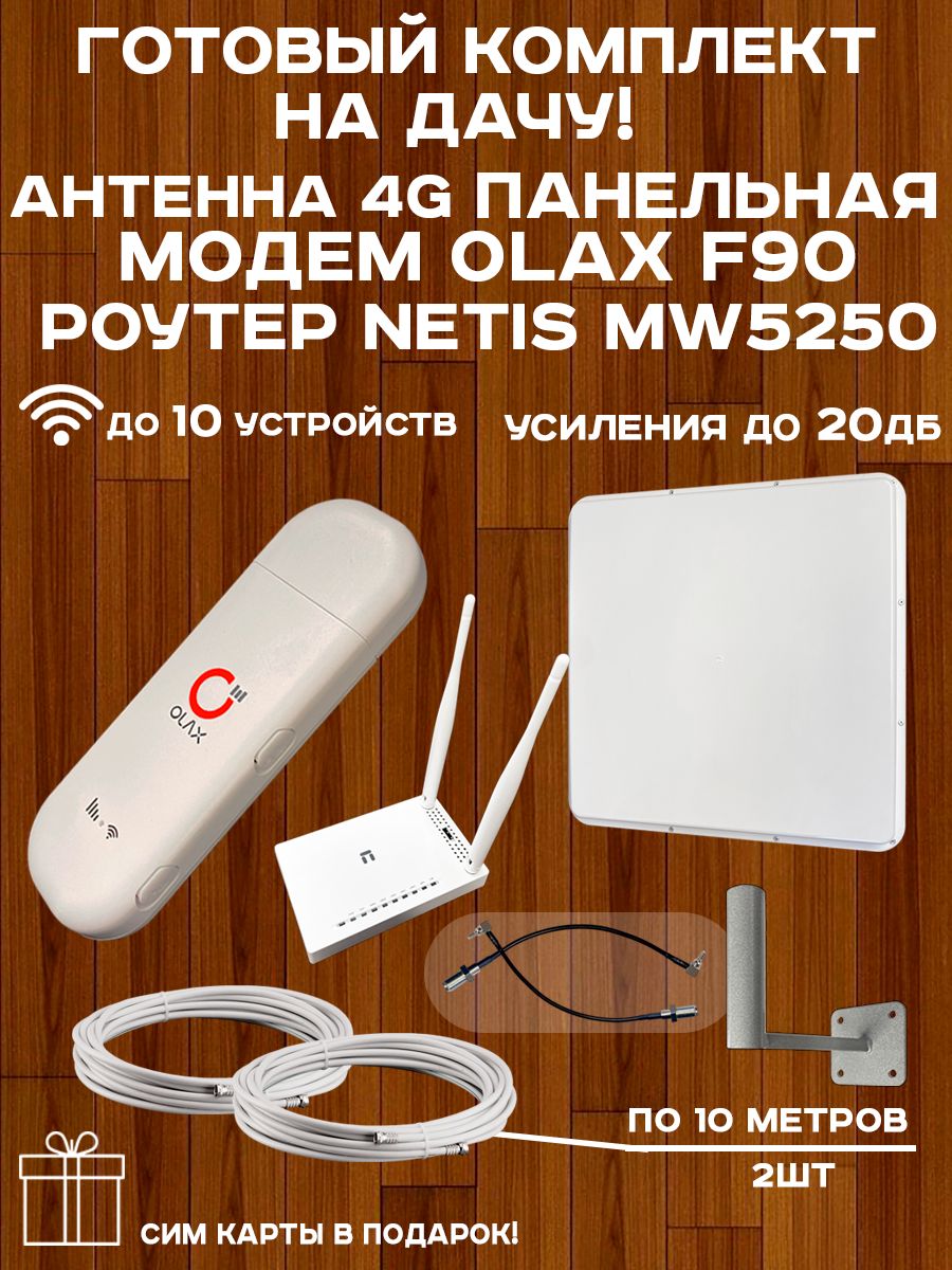 WiFi модем 4G F90 + внешняя антенна 20dbi MIMO + сим карта