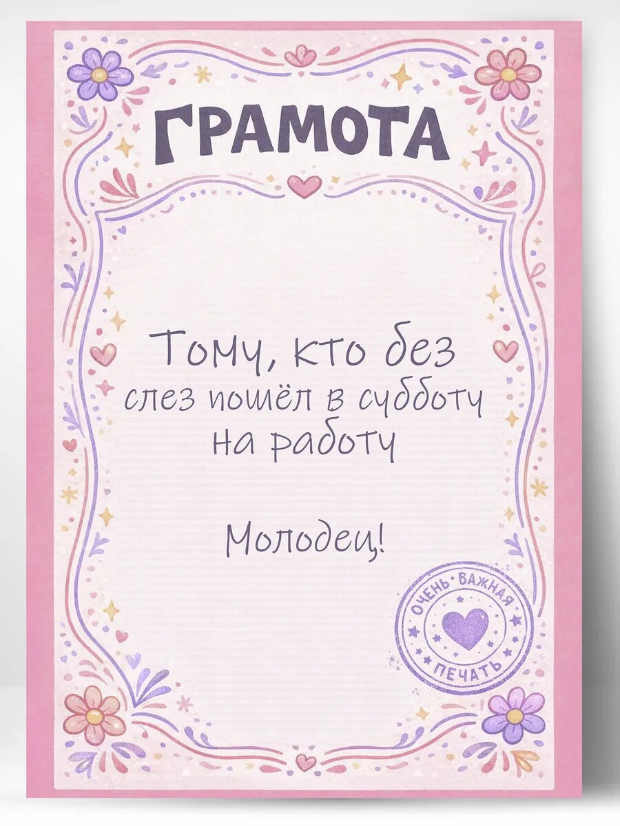 Грамота подарочная - Тому, кто без слез пошел на работу