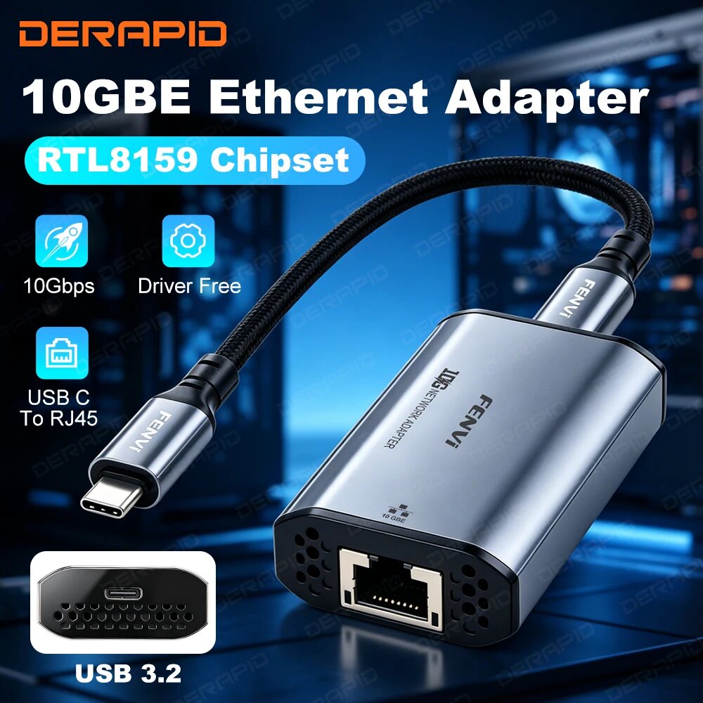 DERAPID USB 3.2 Gen2x2 Ethernet Adapter 10GbE RTL8159