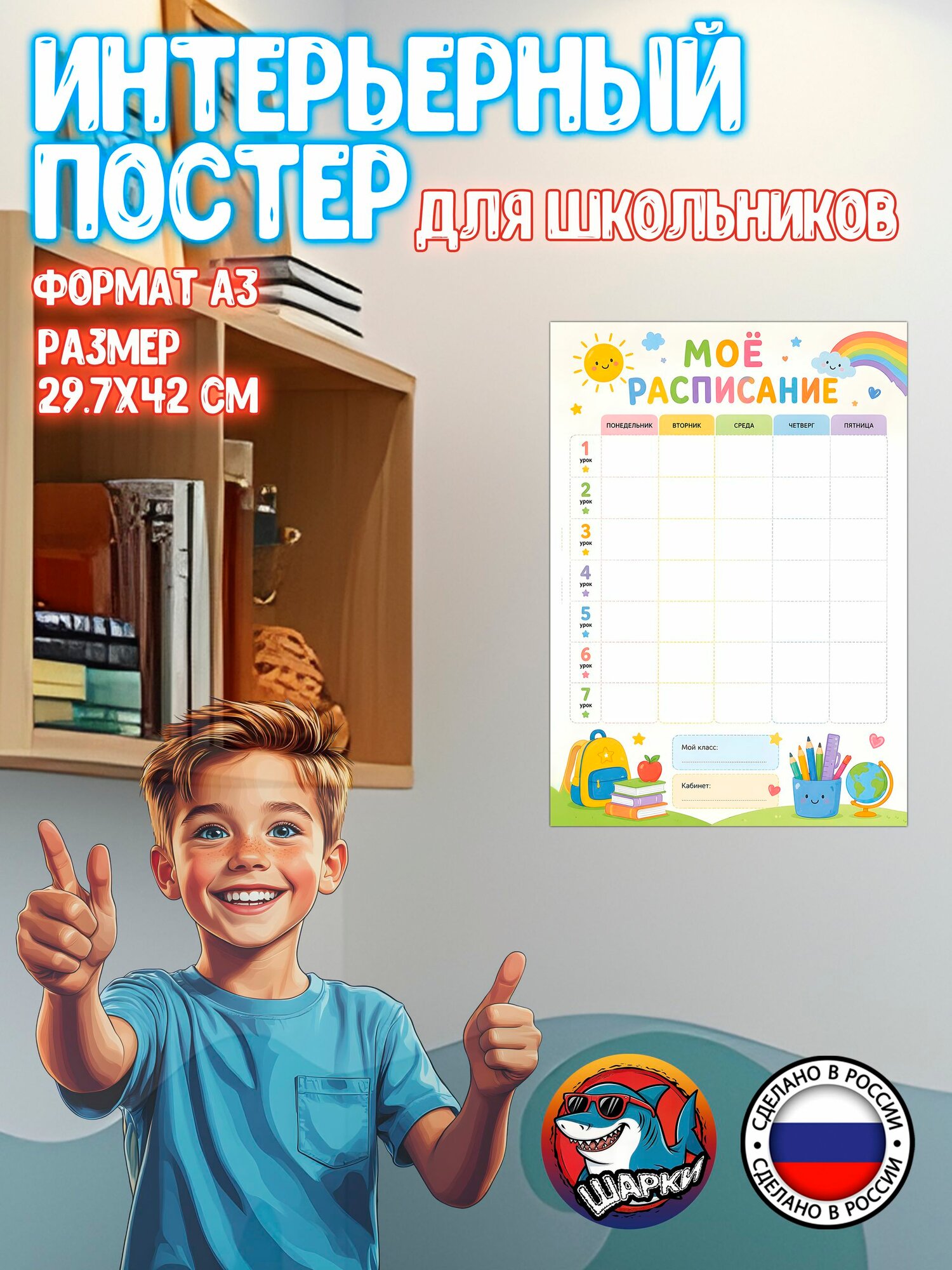 Постер интерьерный А3 для школы, расписание уроков