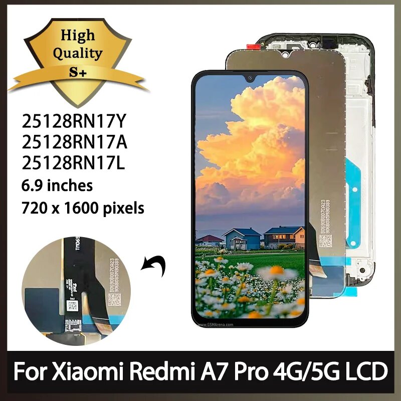 25128RN17Y 25128RN17A 25128RN17L Премиум ЖК-дисплей для Xiaomi Redmi A7 Pro 4G/5G, Black With Frame