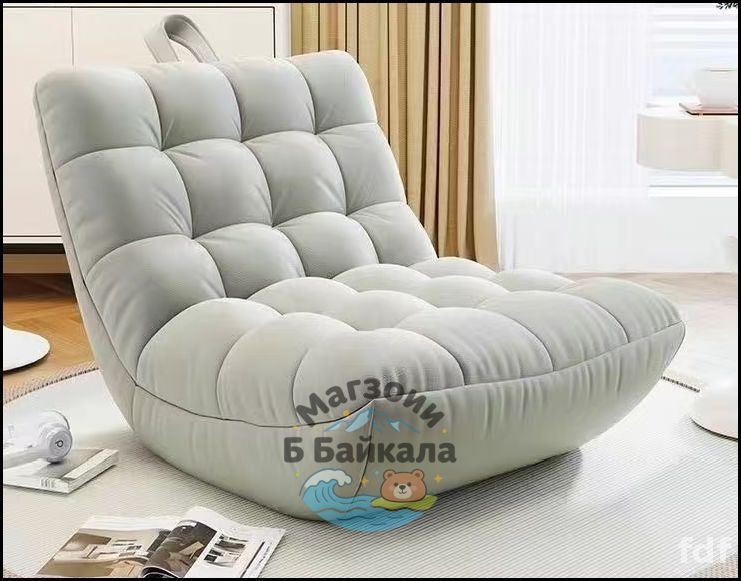 Бескаркасный пуф Диван, Мех искусственный, Размер S, белый, светло-серый