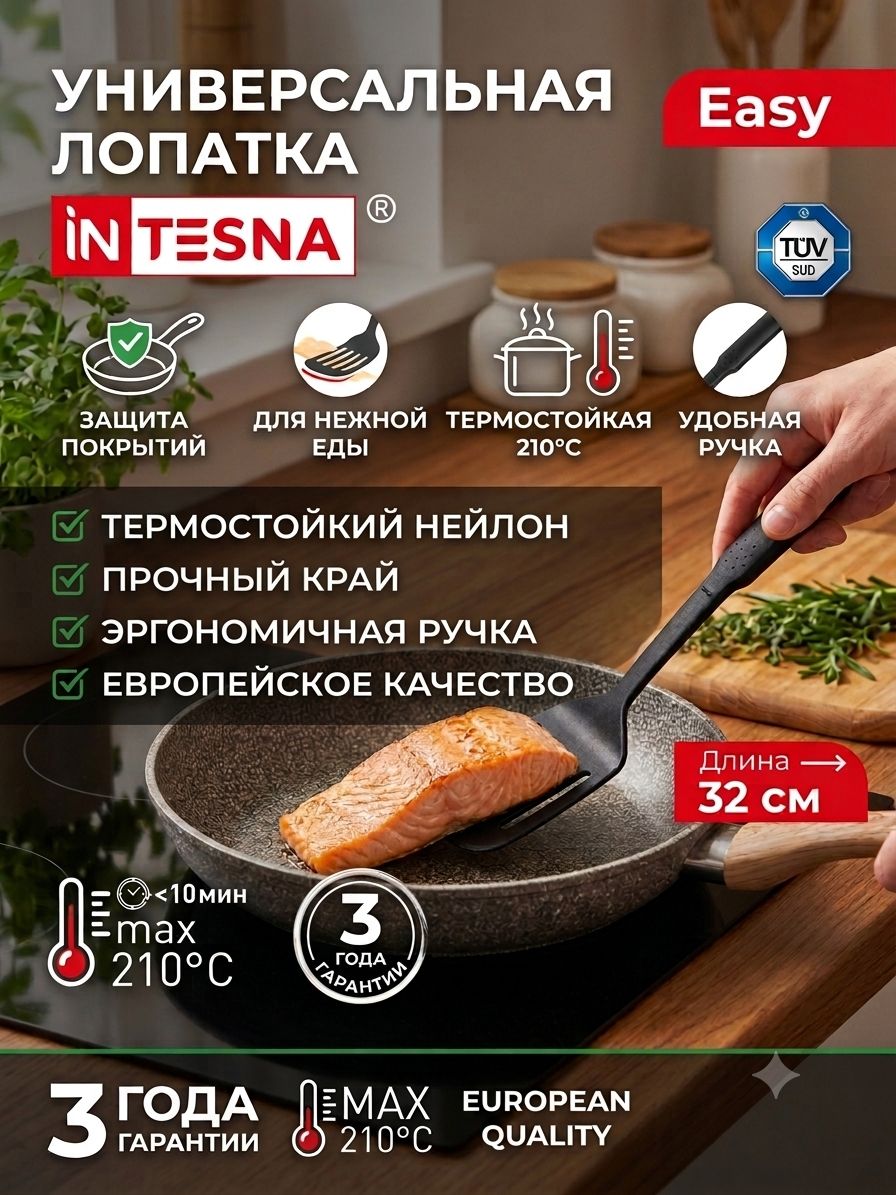 Лопатка для сковороды 32 см INTESNA EASY, лопатка кулинарная / черная