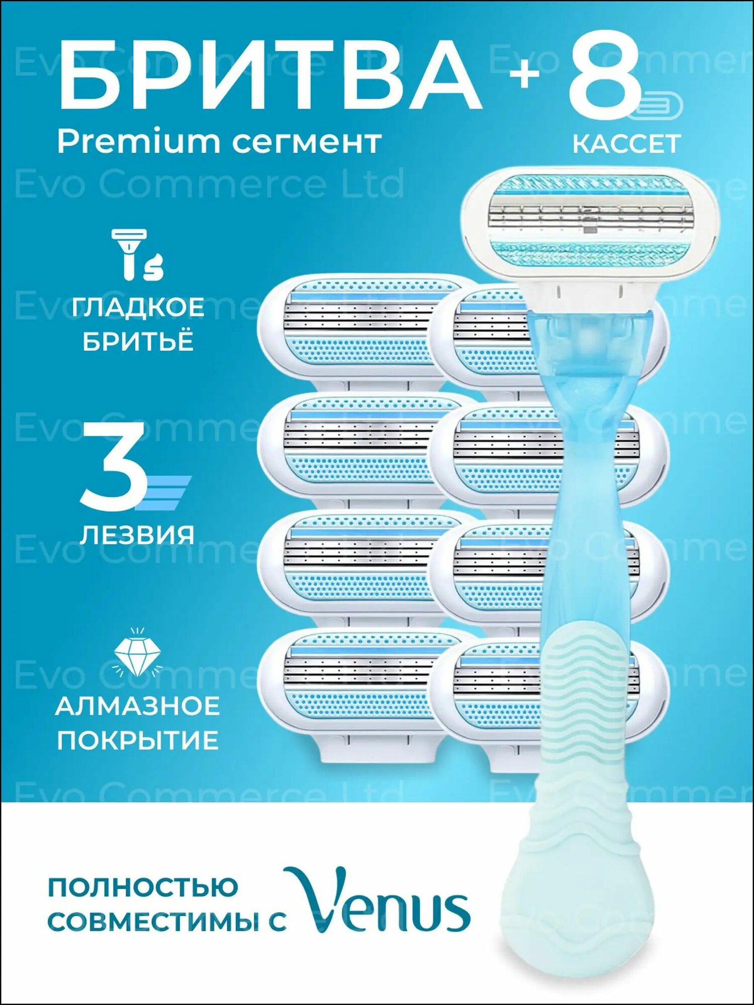 Сменные Кассеты Для Женской Бритвы Венус 8шт