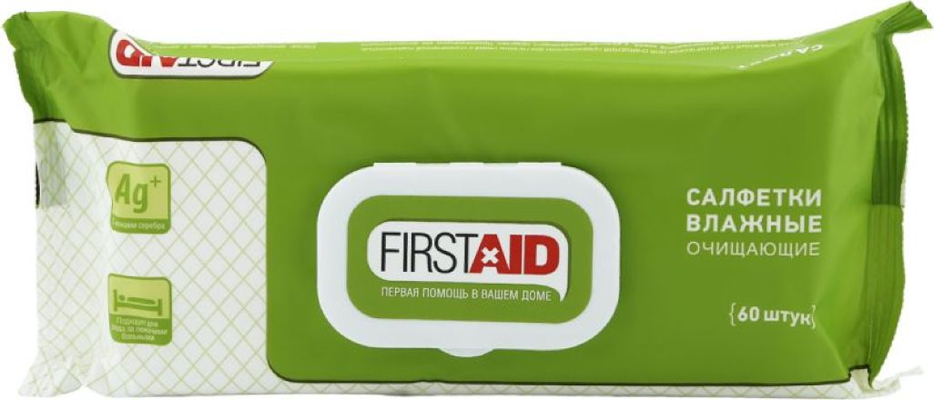 Влажные салфетки First Aid / Ферстэйд очищающие для гигиены людей с ограниченной подвижностью, 60шт. / для очищения