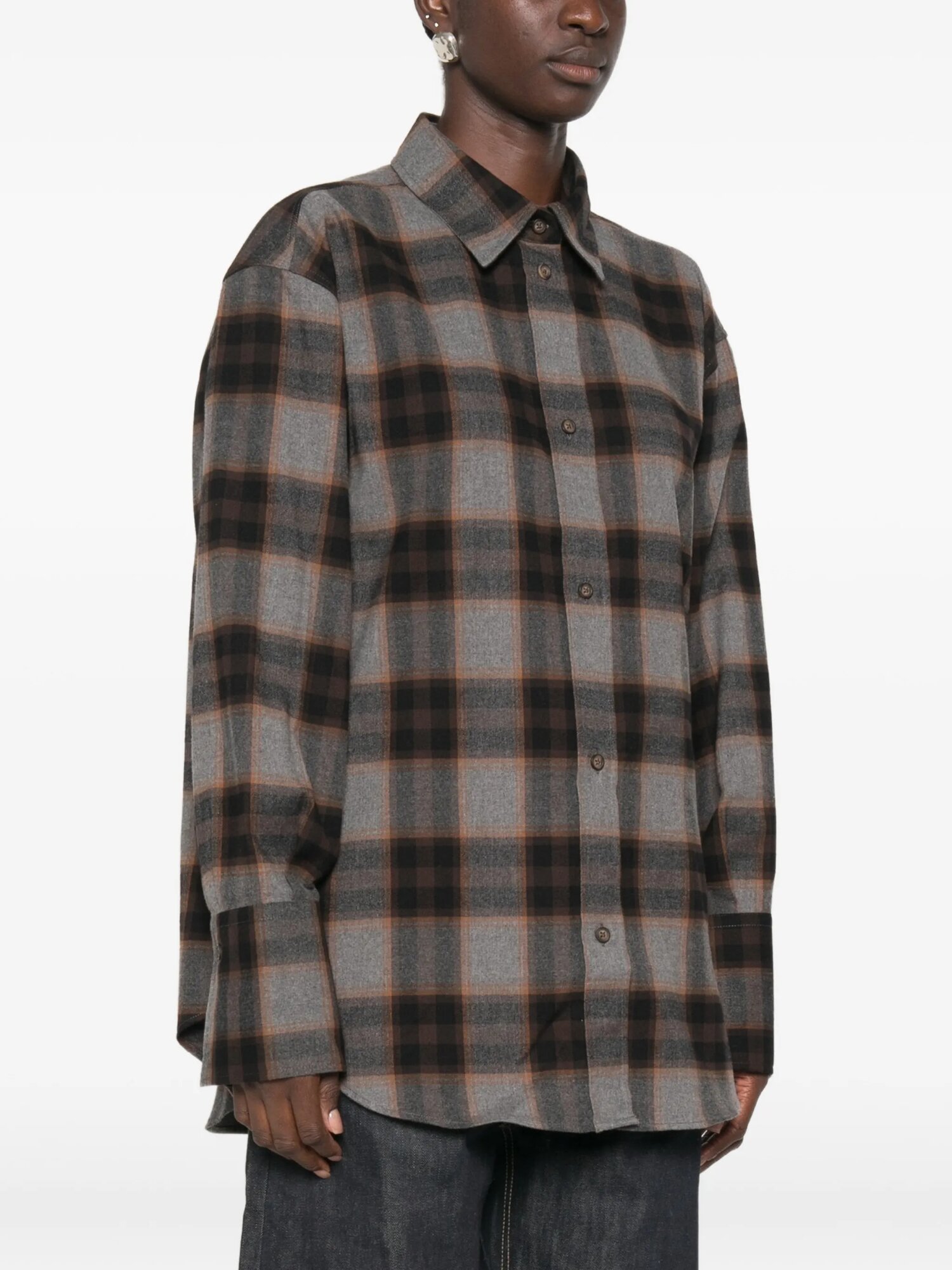 Рубашка ROHE Check-print buttoned shirt, размер 34, серый — фото 1