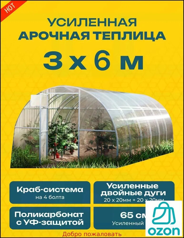 Парник, теплица арочная 97T7Z3Gi 6х3х2.113м, Оцинкованная сталь