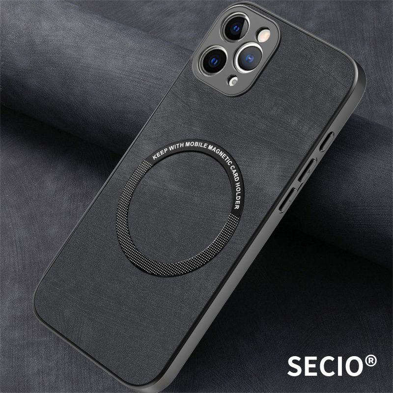 Чехол для iPhone 12 Pro Max / Айфон 12 Про Макс, Magsafe Кожаный SECIO защитой камеры, черный