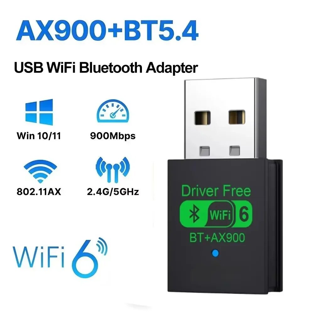 Wi-Fi 6, мини-USB-ключ, сетевая карта BT 5,4, приемник-ключ AX900 для ПК Win 10/11, двухдиапазонный 2,4G/5Ghz