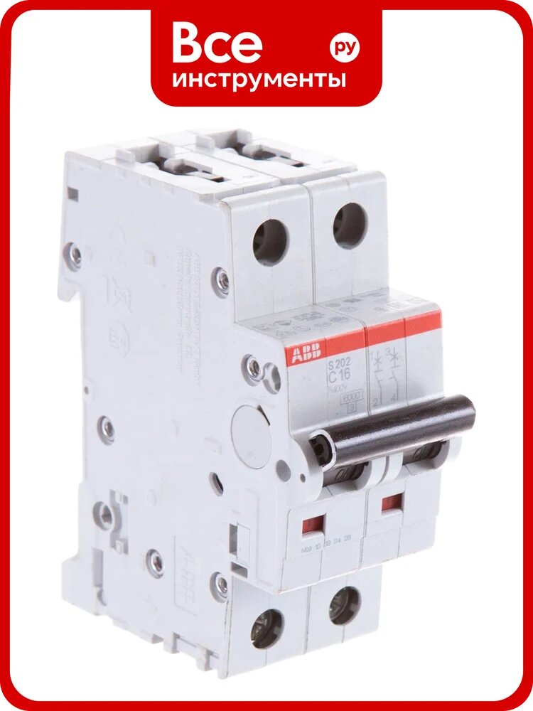 Автоматический двухполюсный выключатель ABB 16А C S202 6кА 2CDS252001R0164