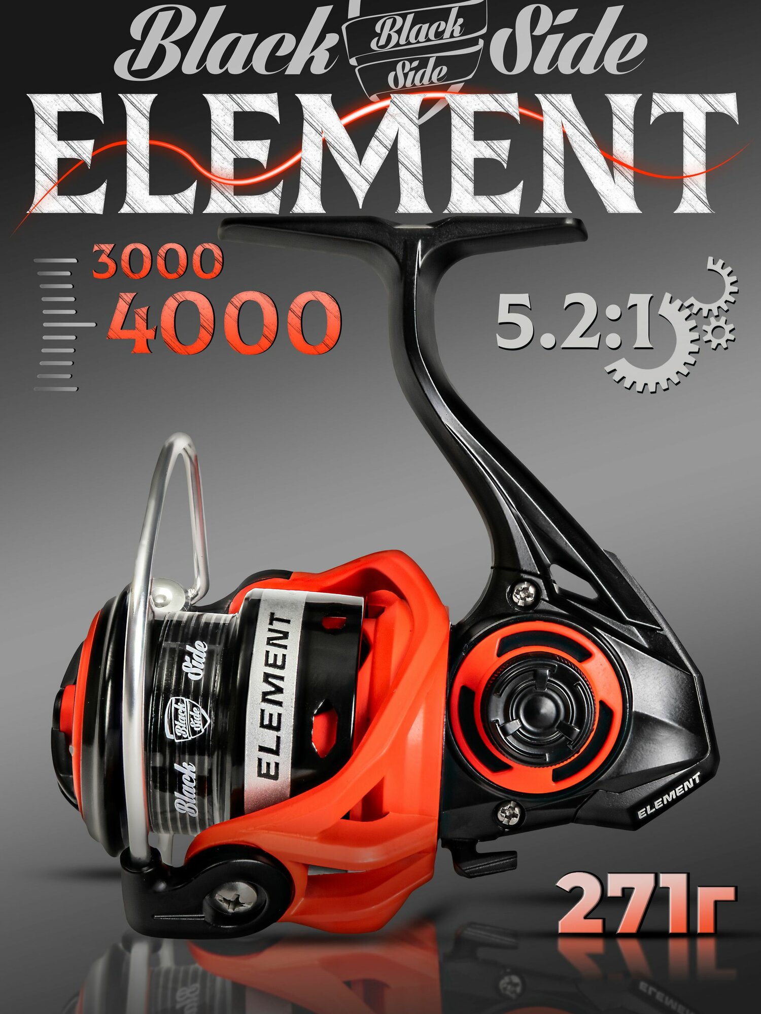 Катушка для спиннинга Black Side ELEMENT 4000FD (3+1 подш) рыболовная, катушка для рыбалки 4000, безынерционная