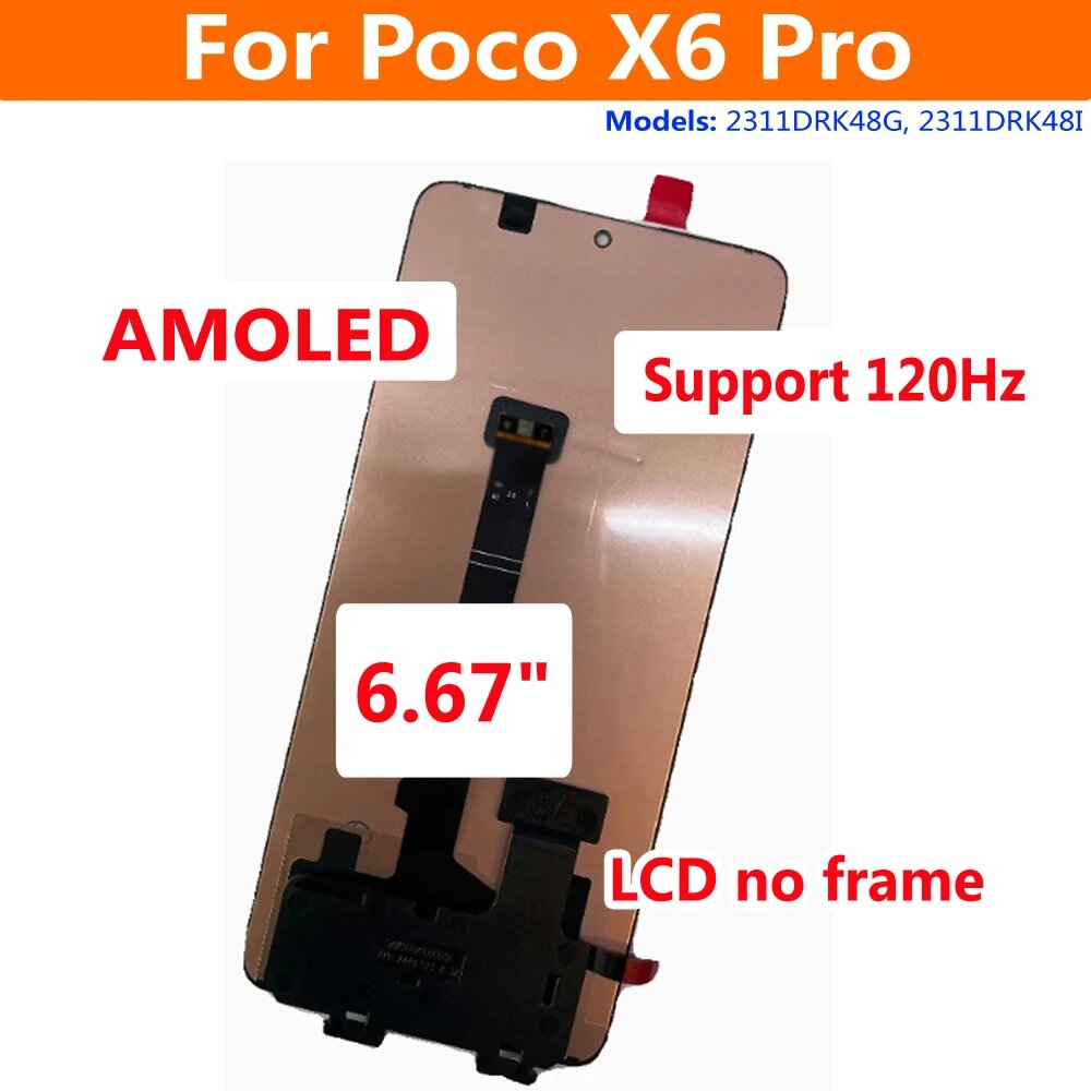 Оригинальный AMOLED-дисплей 6,67 дюйма для Xiaomi Poco X6 Pro 5G, сенсорный экран, LCD no frame