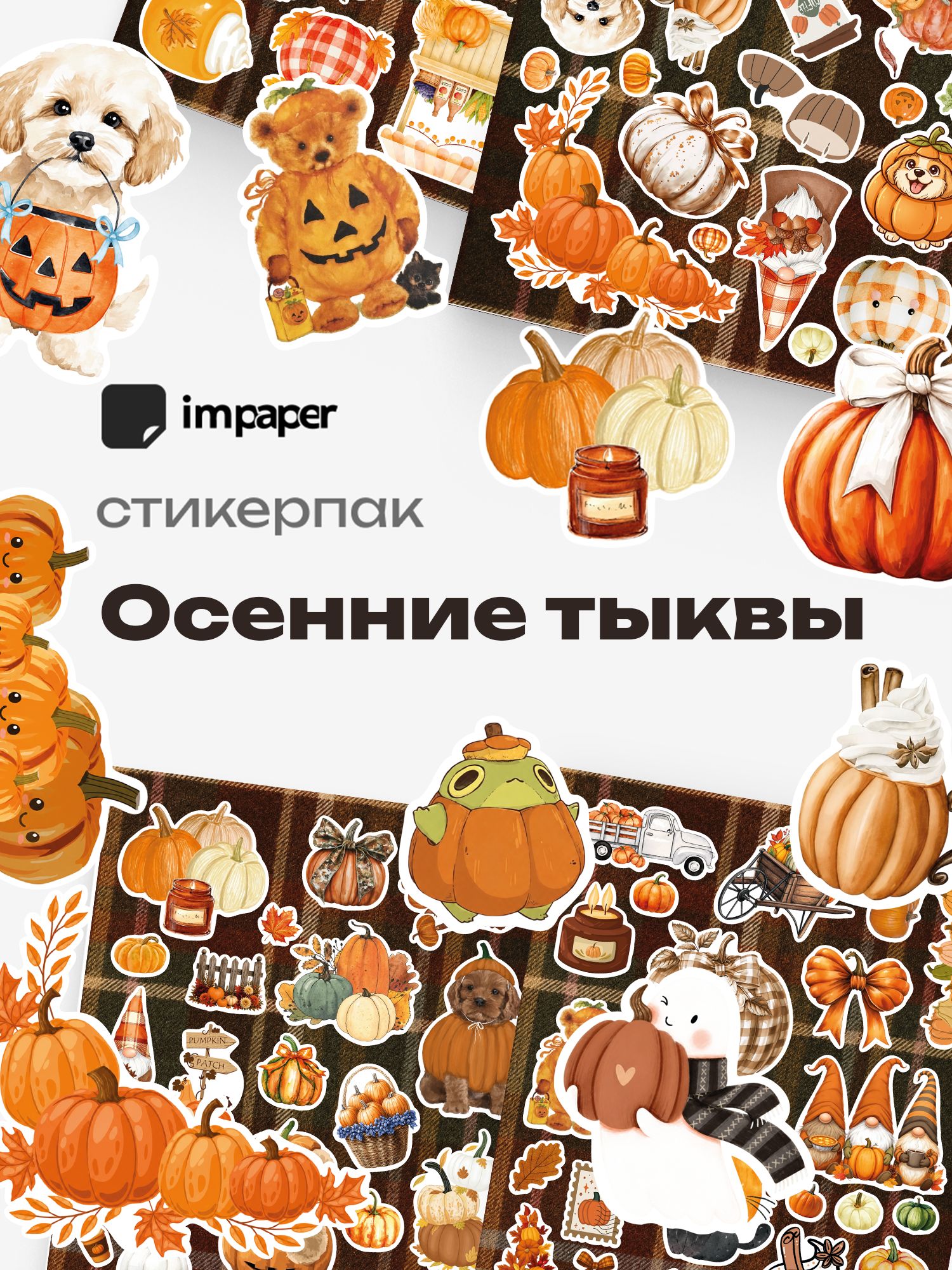 Стикерпак, наклейки осенние тыквы autumn pumpkin, 4 листа А5, самоклеящиеся