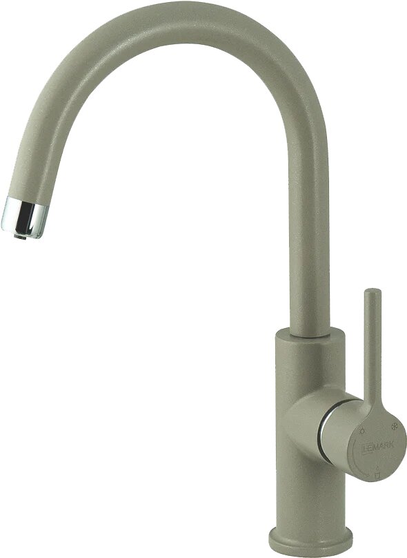 Смеситель для кухни Lemark Comfort LM3073PGR с краном для питьевой воды, с поворотным изливом, серый, глянцевый, однорычажный, латунный, с керамическим картриджем
