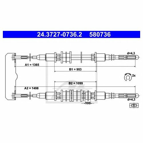 Тросик, cтояночный тормоз Ate 24.3727-0736.2 для Opel Calibra (1989-1997), Opel Vectra (1988-1995), Vauxhall CALIBRA C89 (1990-1997)