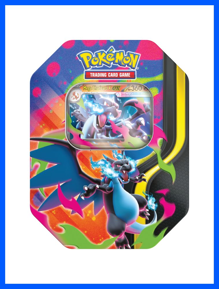 Настольная игра Pokemon TCG Mega Charizard X ex Tin в темно-бежевой упаковке для коллекционирования и игры