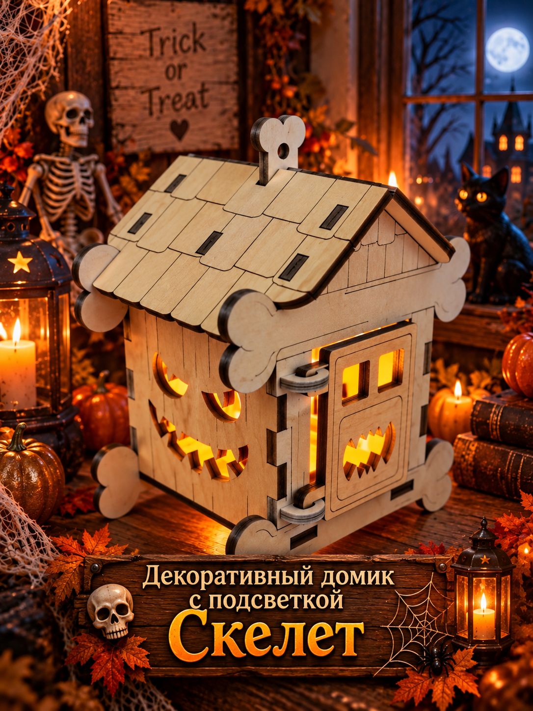 Декекоративный домик с подсветкой ДД5 "Скелет"