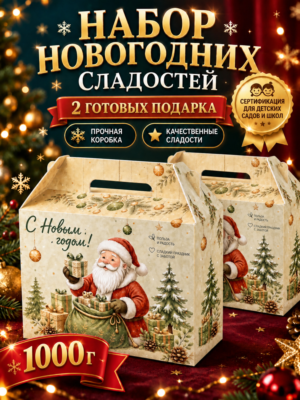 Сладкий Новогодний подарок для детей 1000 грамм 10 шт 2026, ассорти конфет
