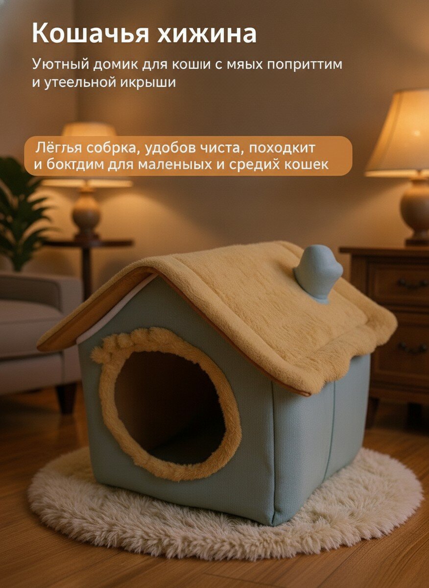 Домик для кошек и собак в виде домика, размер M, вес 550 г, утепленное убежище для питомцев