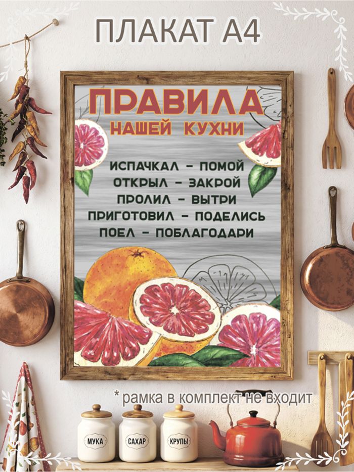 Плакат на стену Правила кухни формата А4