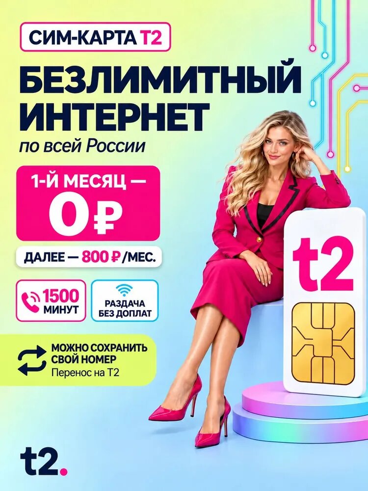Сим-карта Теле2 Партнёр L | Безлимит + 1500 мин | Для роутера и камеры | Перенос номера бесплатно