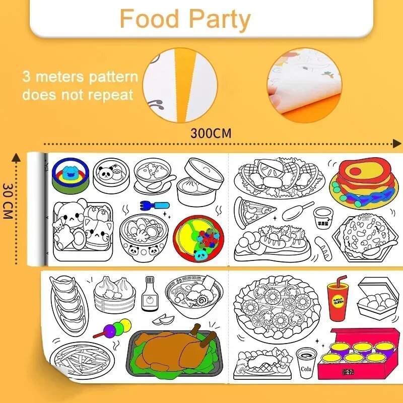 Детский самоклеящийся рулон для рисования CSMT-PM0374 A- Food Party
