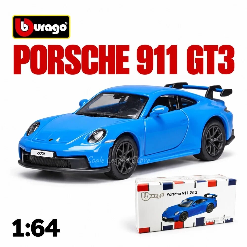Модель автомобиля Bburago 1:64 Porsche GT3 Blue