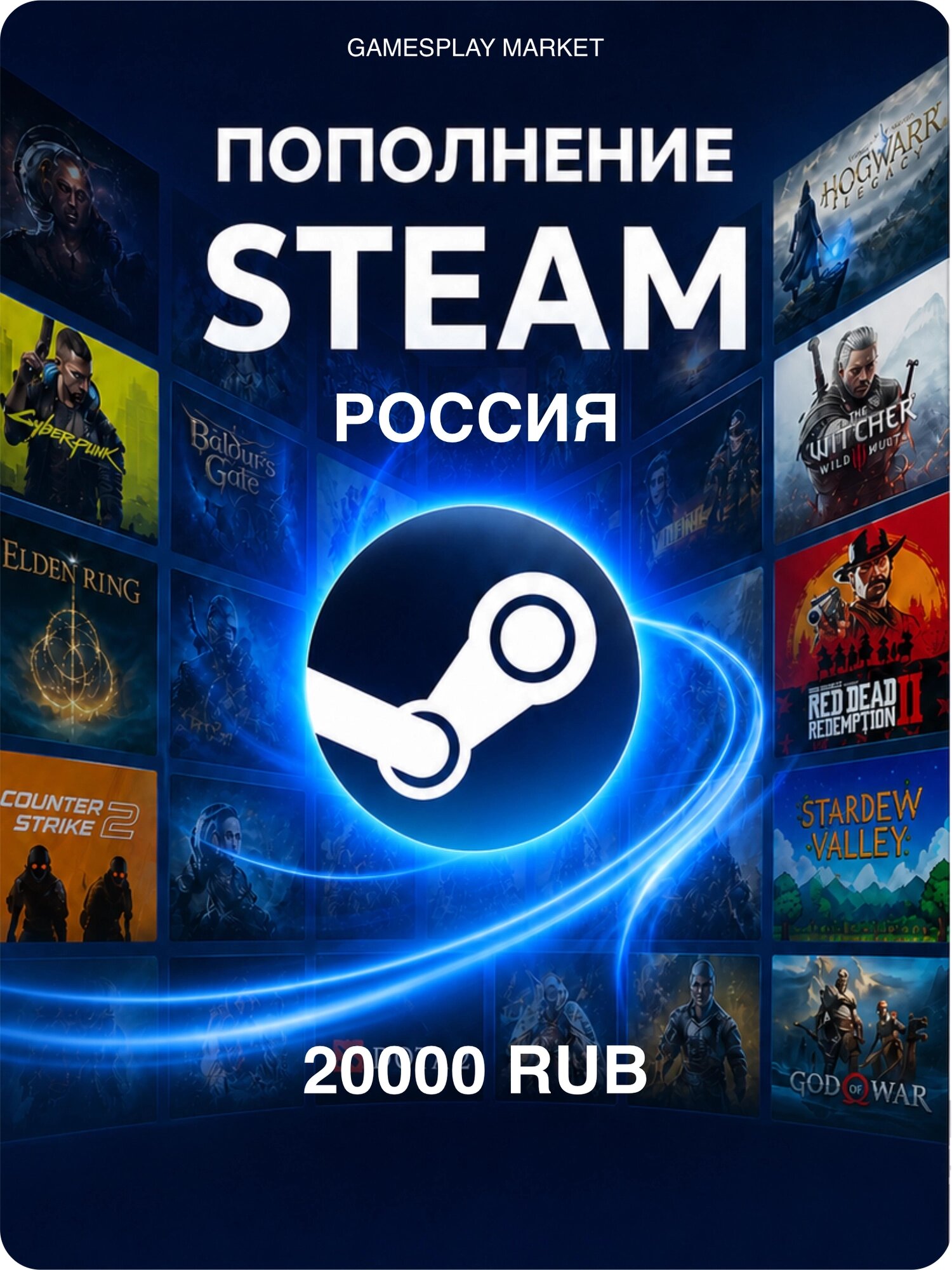 Пополнение Steam для России на 20000 Рублей / Подарочная карта для активации