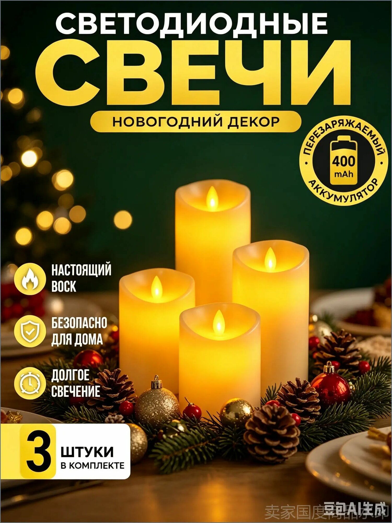Свечи поминальные "Не содержит отдушек" 15 см х 7.5 см 3 шт