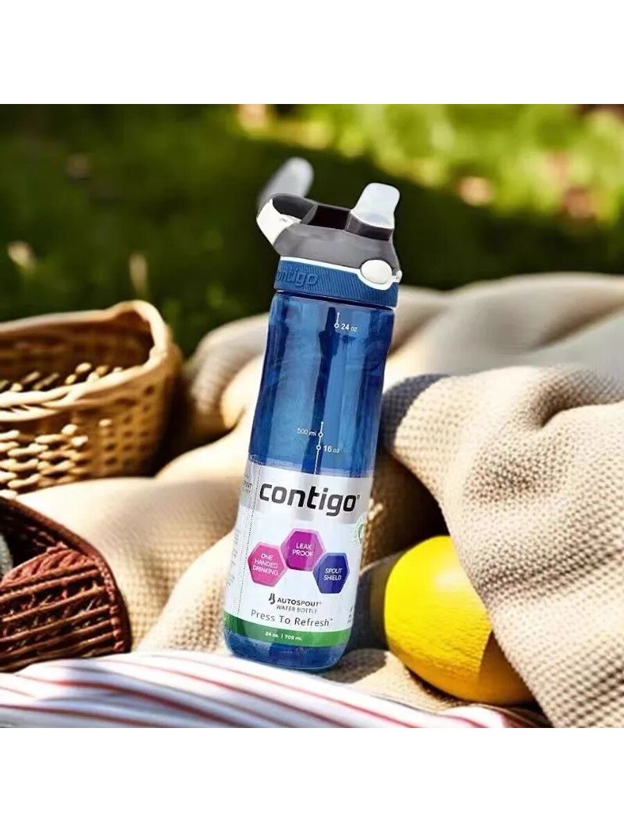 Спортивная бутылка Contigo с трубочкой 750 мл, синяя, для холодных напитков