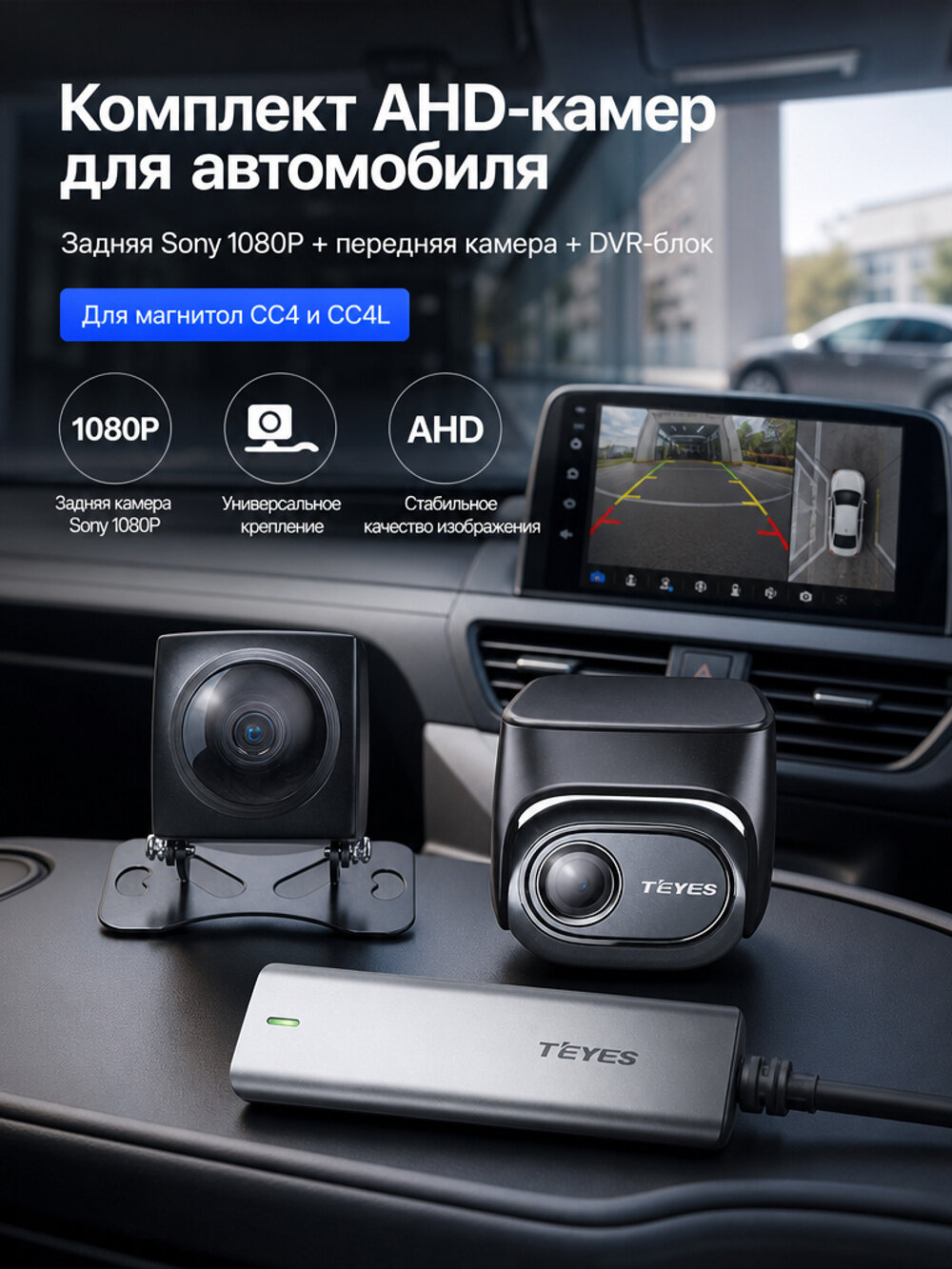 Комплект камер AHD для автомобиля: задняя Sony 1080P, передняя камера и DVR-блок для CC4/CC4L