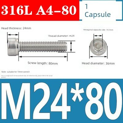 316L нержавеющая сталь DIN912 шестигранный головка болт М24х80мм прочный крепежный компонент
