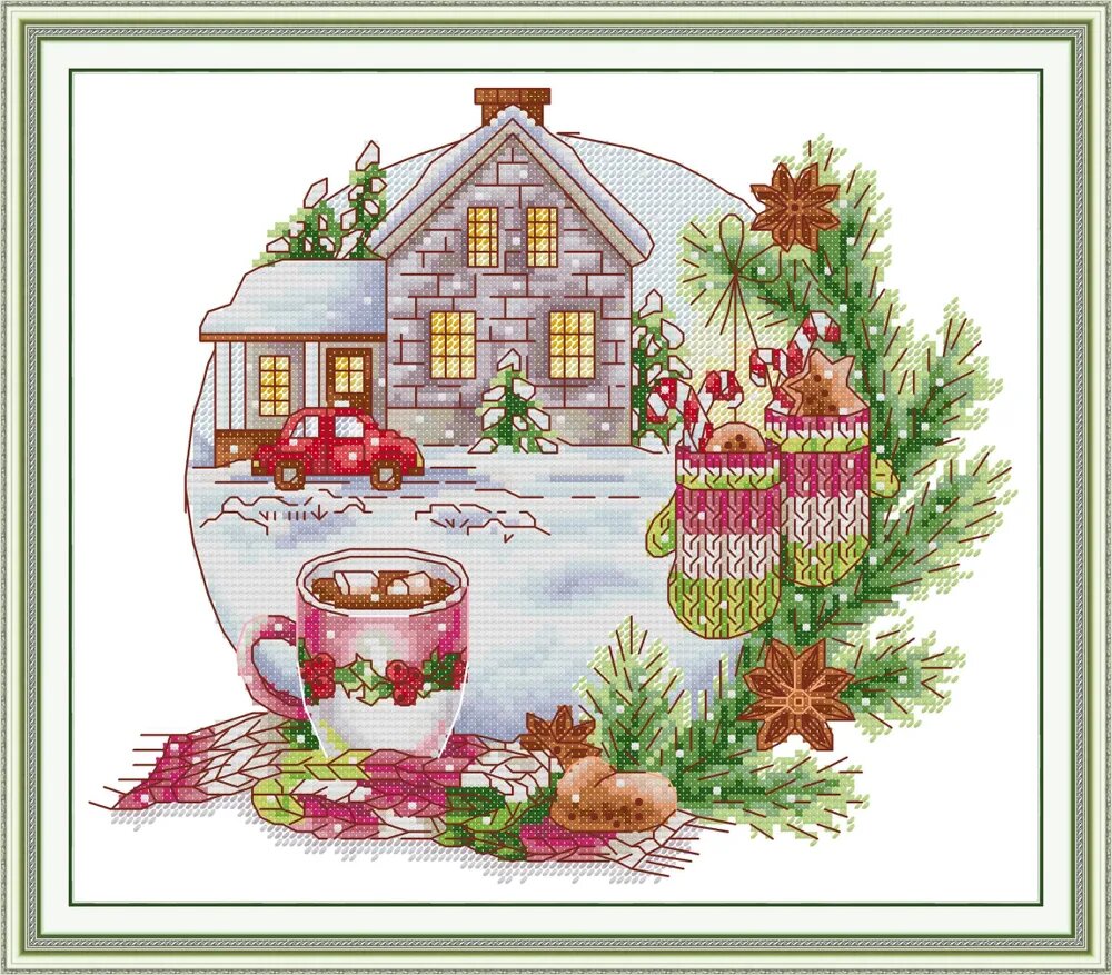 NKFвышивка крестом наборы, Схема на 11CT "Зимняя пряничная избушка",39*35CM