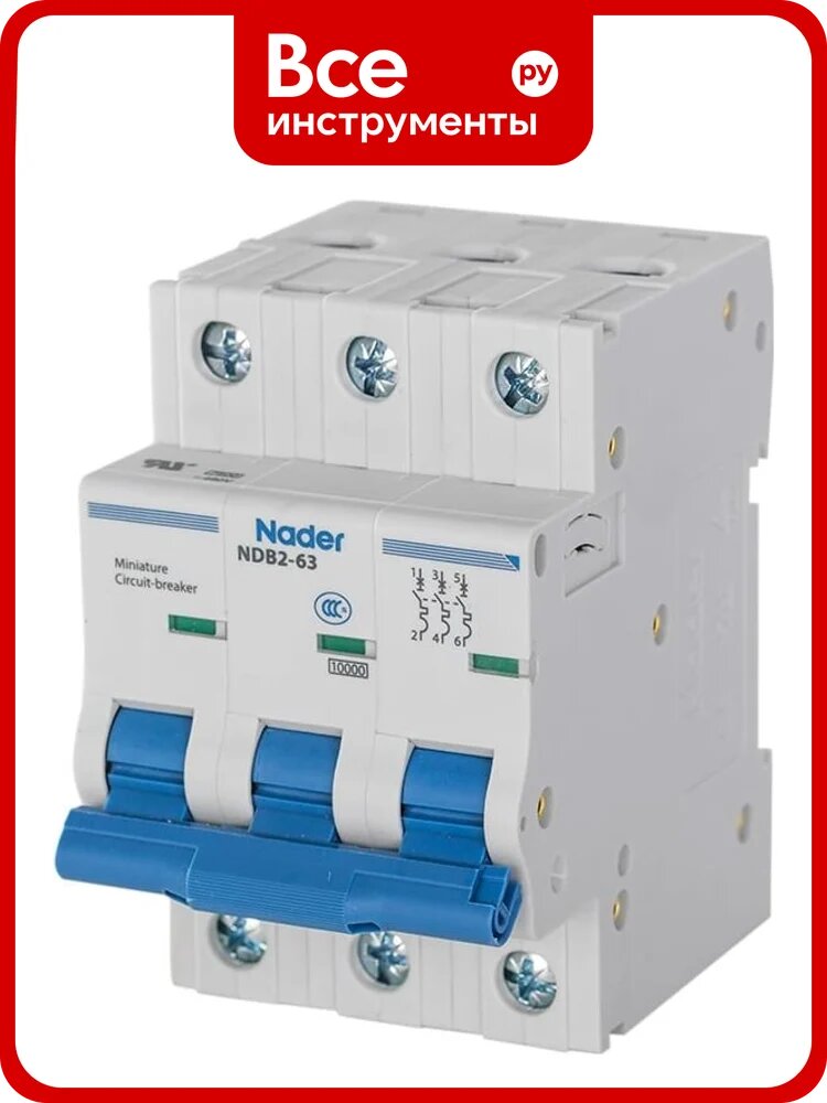 Модульный автоматический выключатель Nader NDB2-63C20/3P 112200079