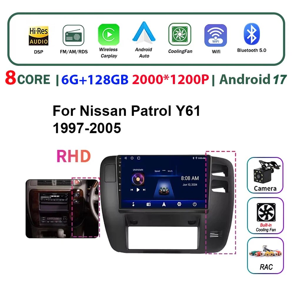 Автомагнитола Android 17 для Nissan Patrol Y61 1997-2005, стереосистема с Bluetooth, 6G-128G C