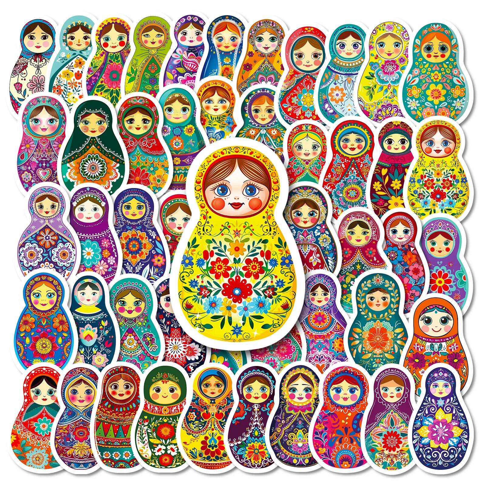 Набор из 10/56 штук наклеек Матрешки 56PCS