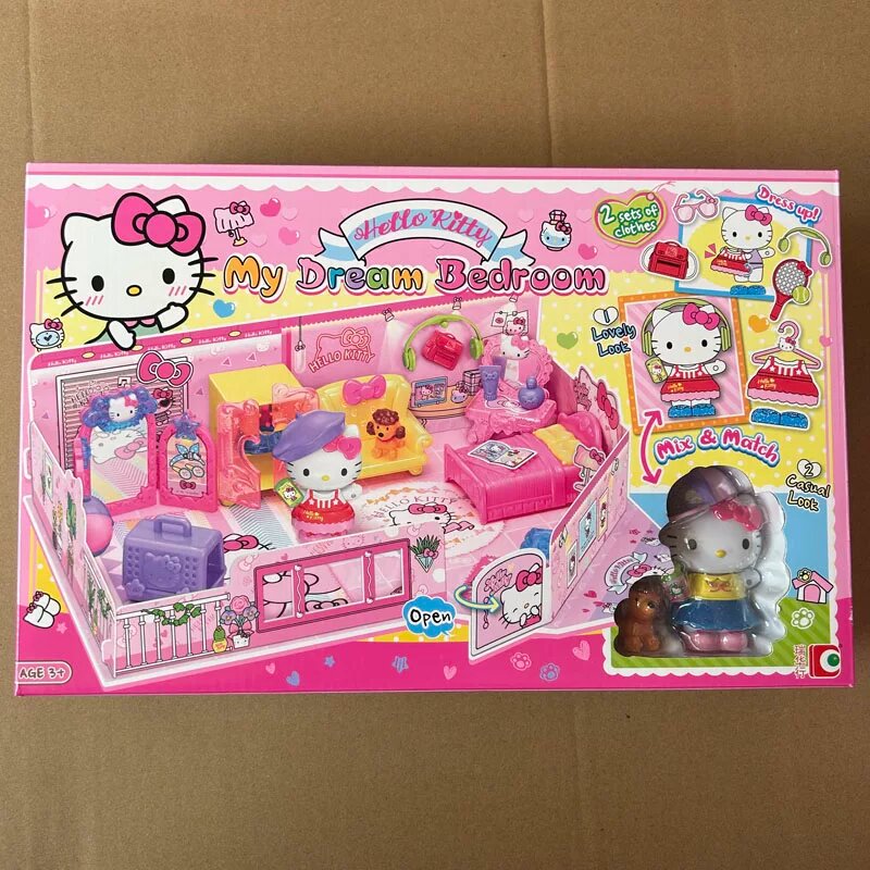 Игрушечная трансформирующаяся комната Китти, игровой набор Санрио, ширина 30 см, вес 125 г, оформление комнаты