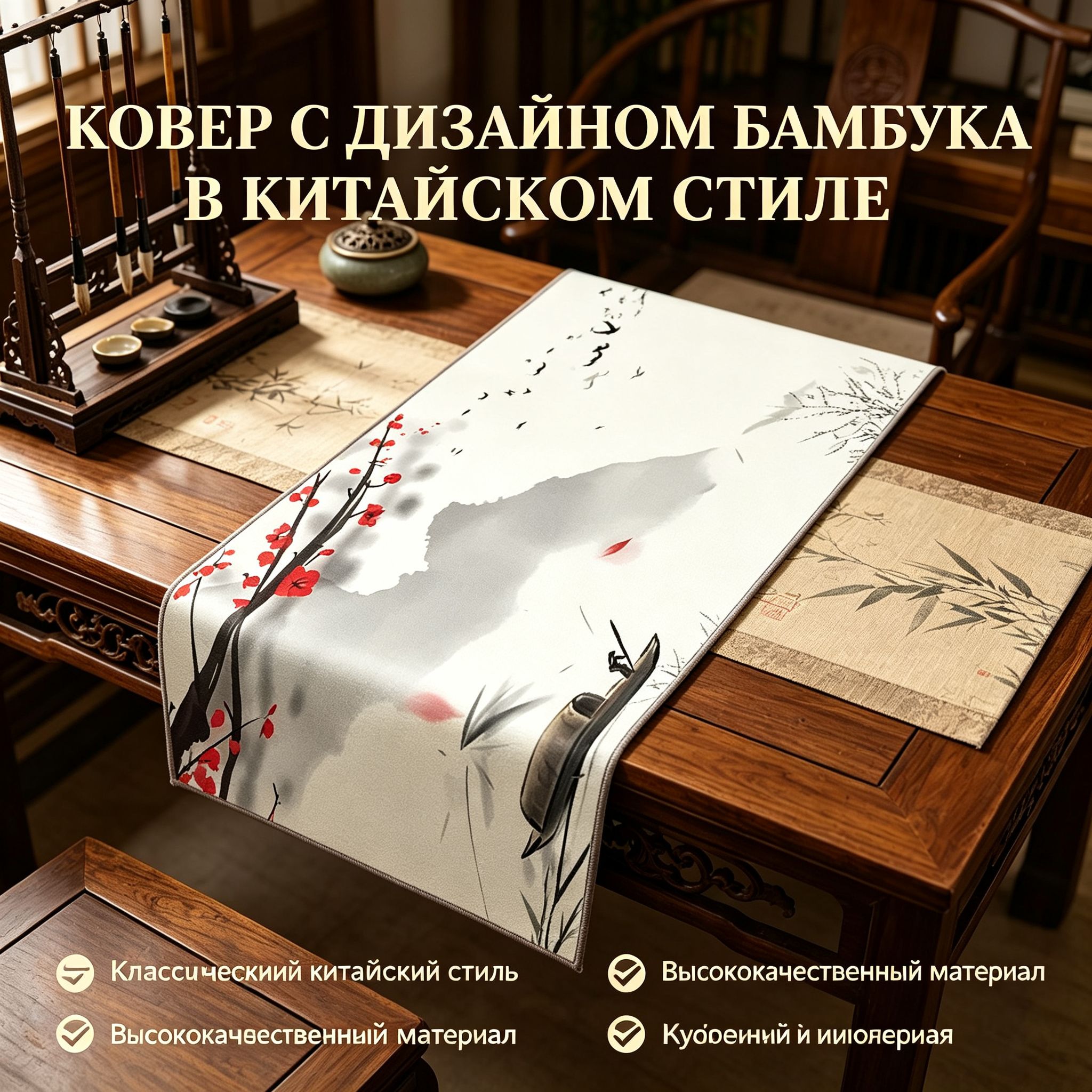 Ковер безворсовый 100x200 см 5 мм восточный черно-серый