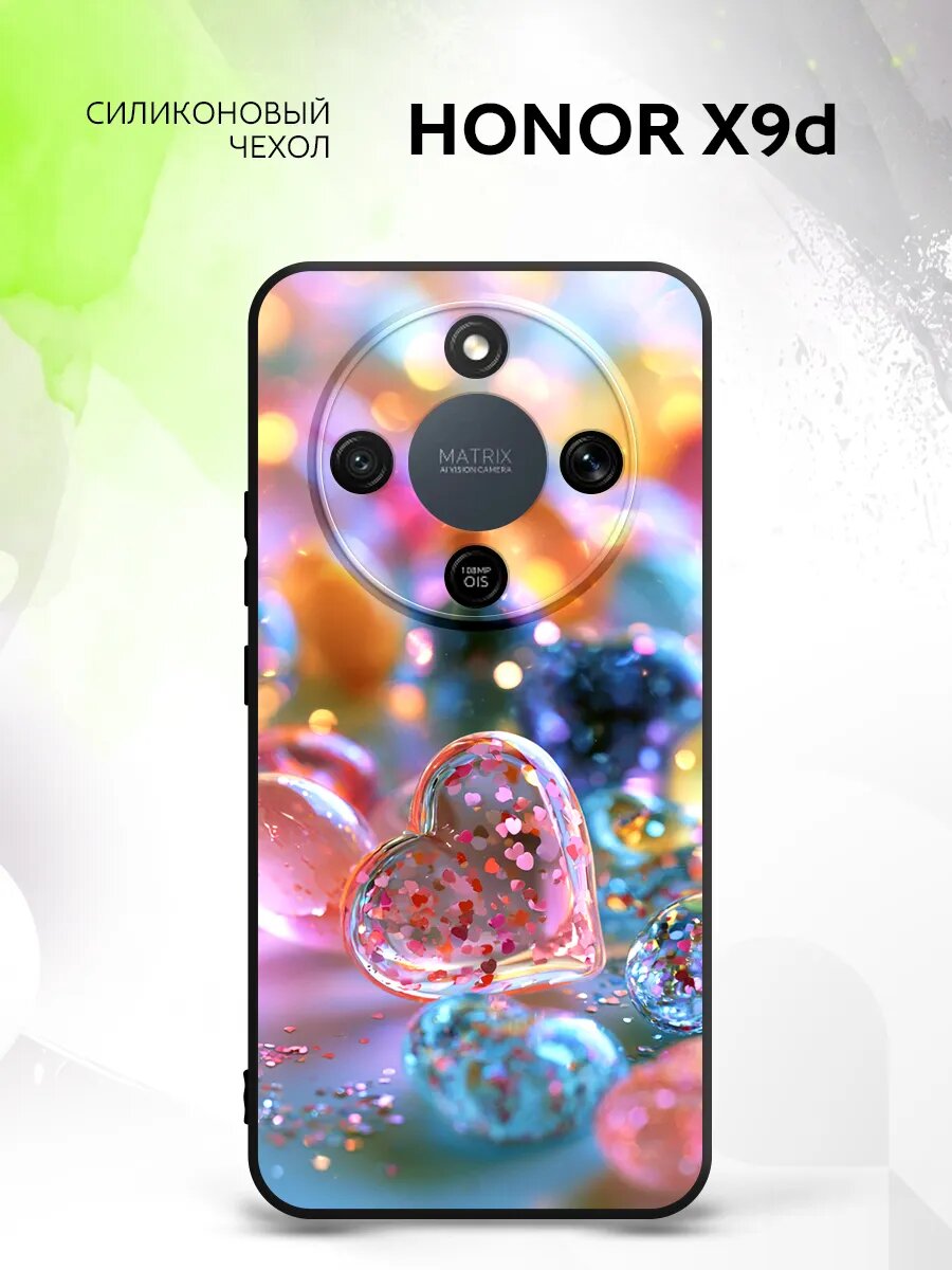 Чехол на Honor X9d, Хонор Икс9д бампер, противоударный, с картинкой сердечки со стразами