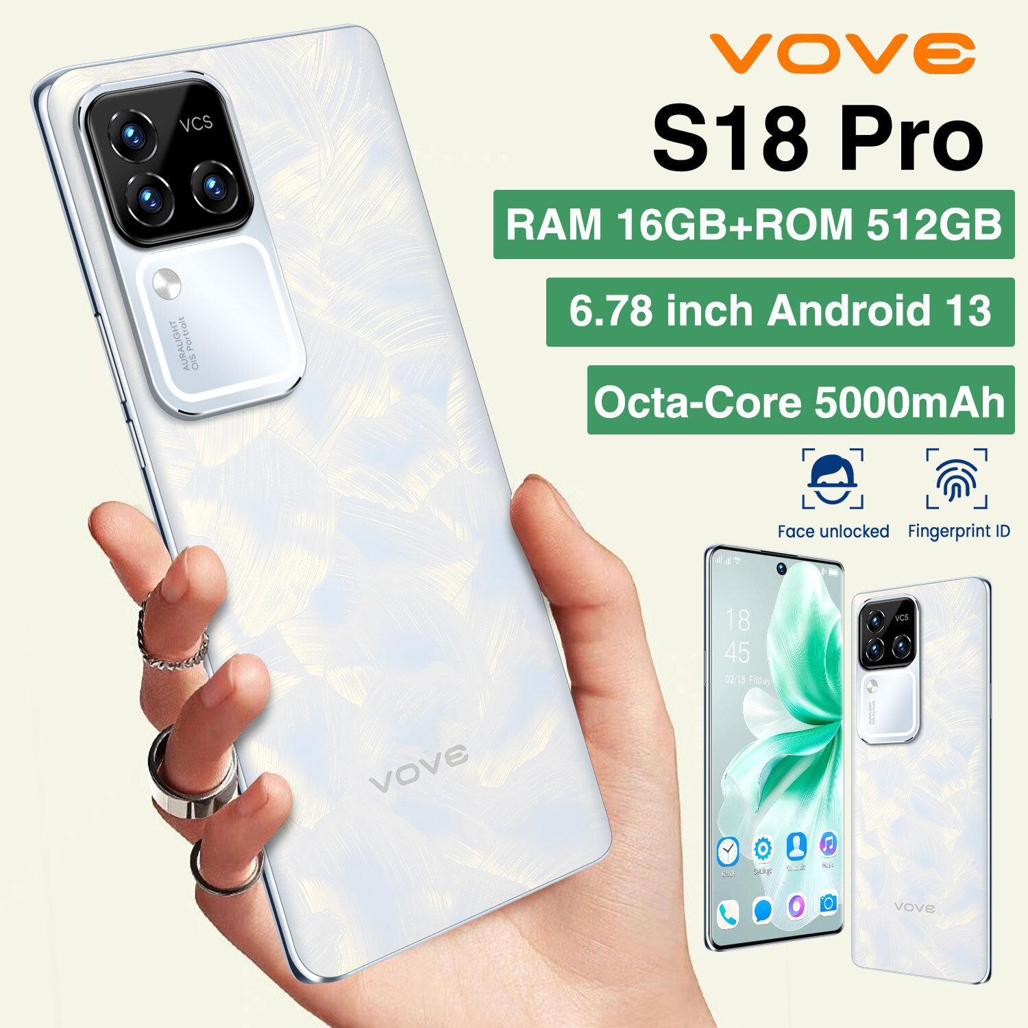 Смартфон S18 Pro экран 6.78", 50Мп, 16ГБ/512ГБ, 5000мАч, 5G, 2 SIM