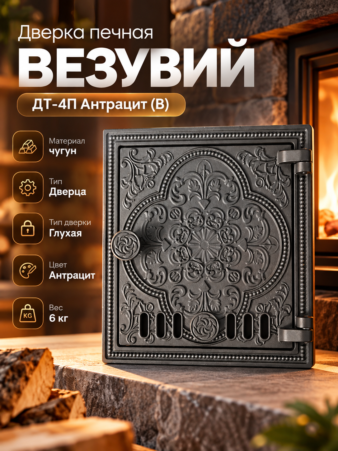 Дверка везувий печная ДТ-4П Антрацит (В)