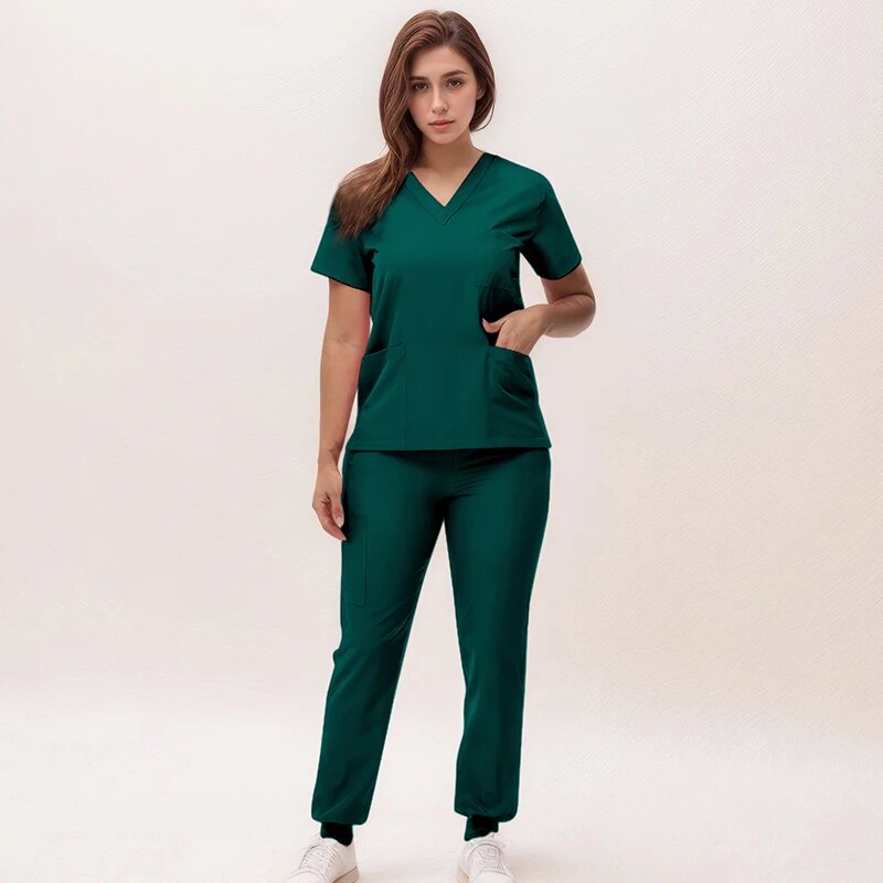 Женские медицинские халаты с короткими рукавами S21 Зеленый, L(70-80kg), Dark Green